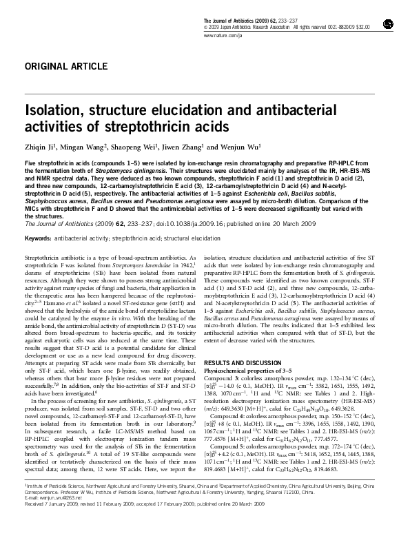 (PDF) Isolation, structure elucidation and antibacterial activities of streptothricin acids