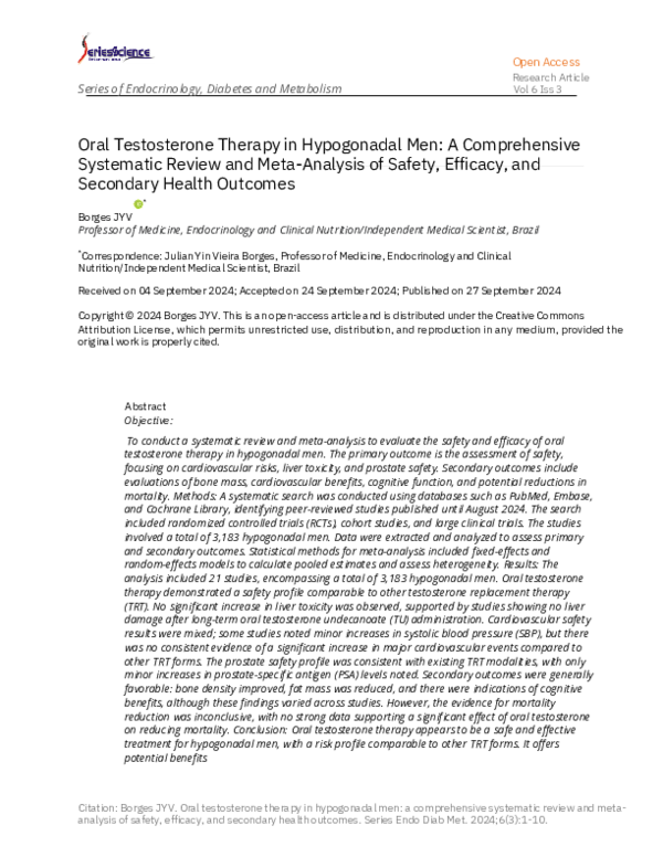 (PDF) Oral Testosterone Therapy in Hypogonadal Men: A Comprehensive ...