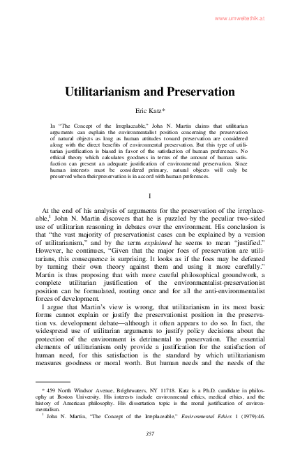 (PDF) Utilitarianism and Preservation