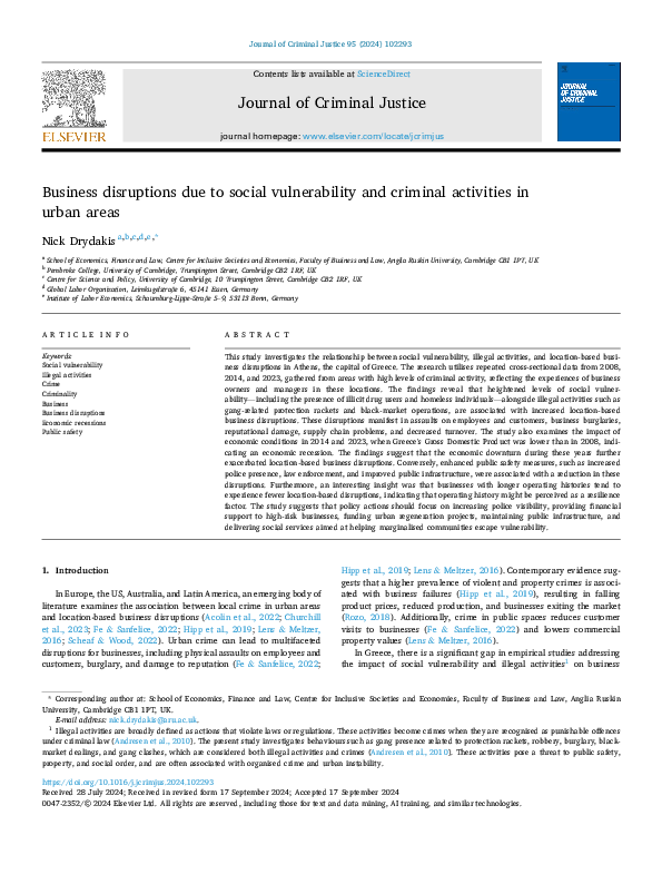 (PDF) Business disruptions due to social vulnerability and criminal ...
