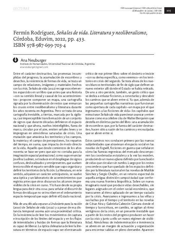 (PDF) Señales de vida. Literatura y neoliberalismo de Fermín Rodríguez