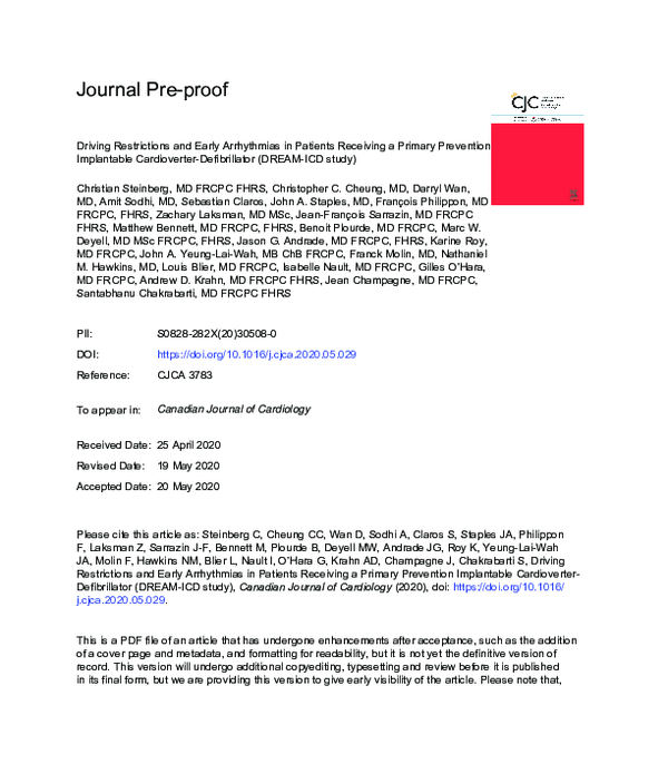 (PDF) Driving Restrictions and Early Arrhythmias in Patients Receiving ...