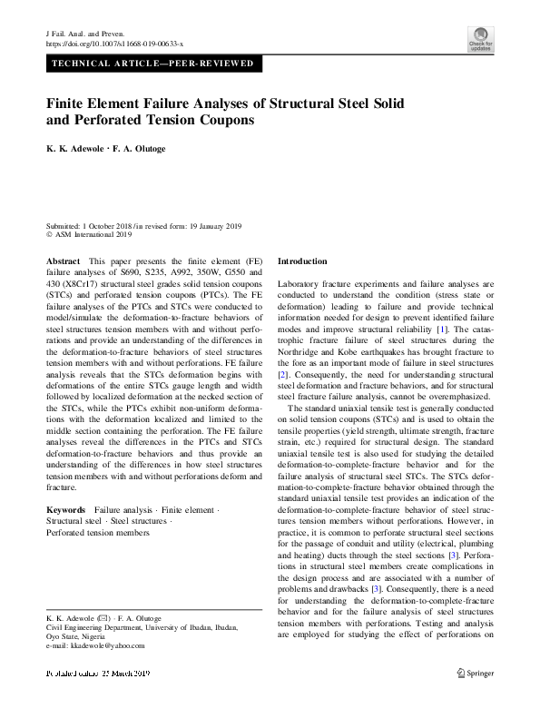 (PDF) Finite Element Failure Analyses of Structural Steel Solid and ...
