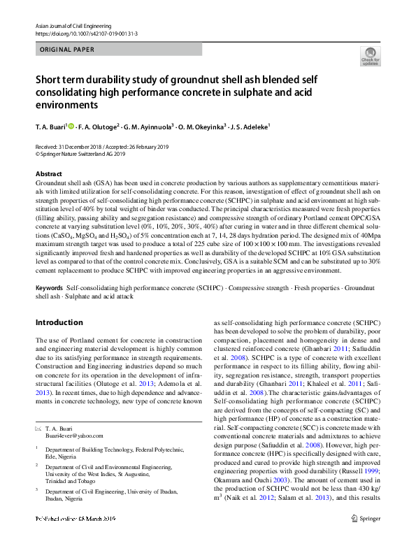 (PDF) Short term durability study of groundnut shell ash blended self ...