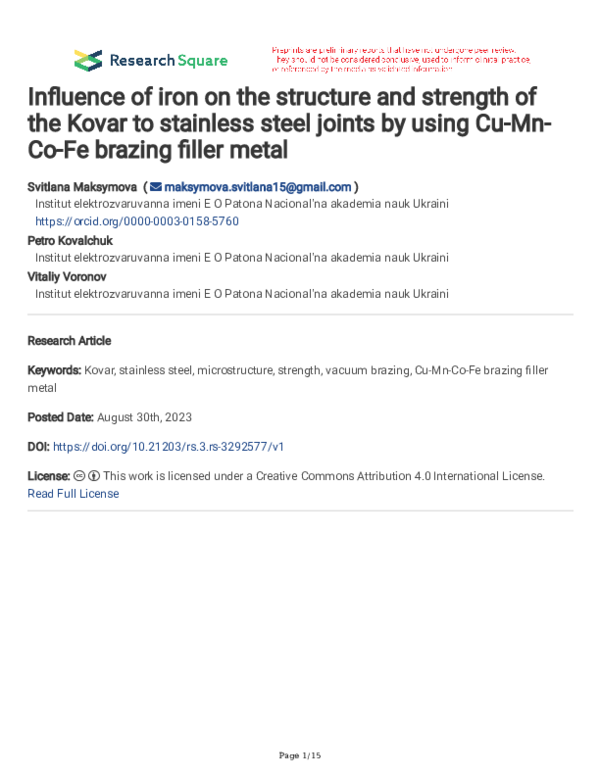 (PDF) Influence of iron on the structure and strength of the Kovar to ...