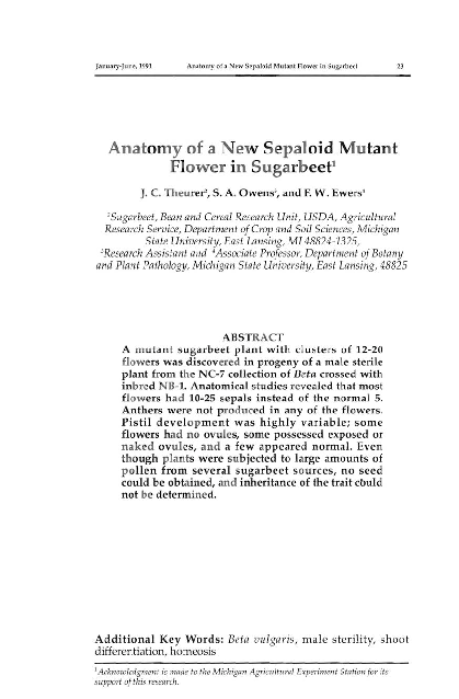 (PDF) Anatomy of a New Sepaloid Mutant Flower in Sugarbeet