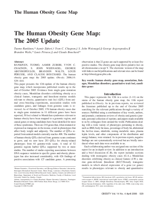 (PDF) Update of Human Obesity Gene Map: 2004 Findings