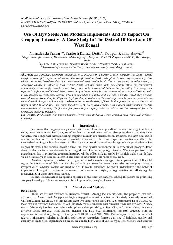 (PDF) Use Of Hyv Seeds And Modern Implements And Its Impact On Cropping ...