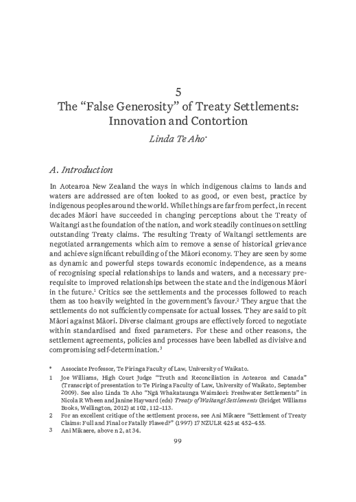 (PDF) The "false generosity" of treaty settlements: innovation and ...