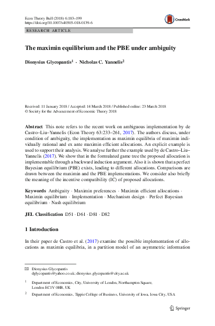 (PDF) The maximin equilibrium and the PBE under ambiguity