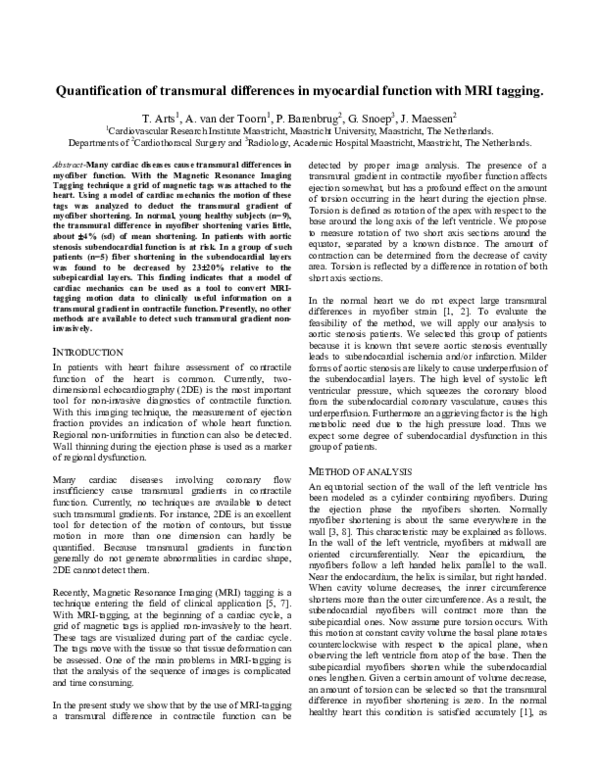 (PDF) Myocardial Function Analysis via MRI Tagging: Transmural Insights