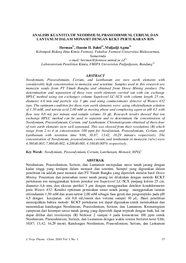 (PDF) Analisis Kuantitatif Neodimium, Praseodimium, Cerium, Dan ...