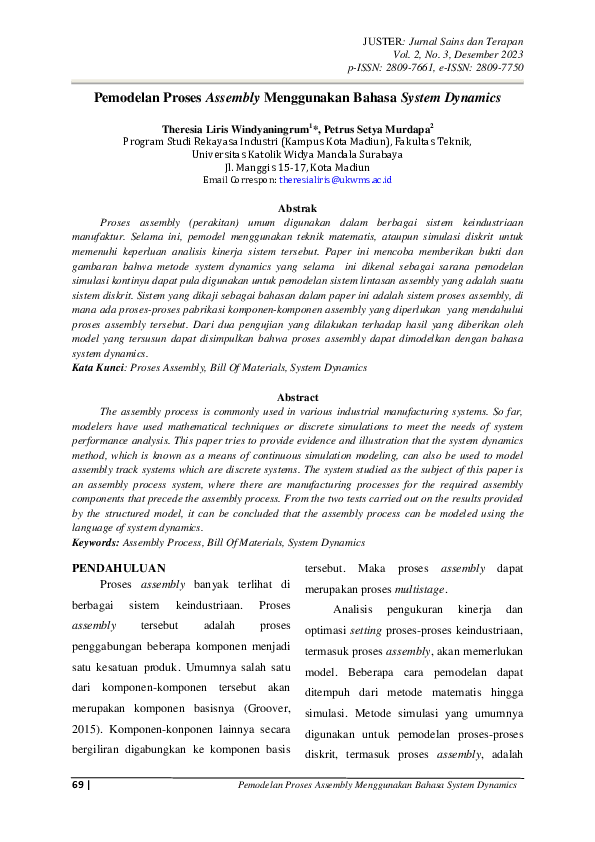 (PDF) Pemodelan Proses Assembly Menggunakan Bahasa System Dynamics
