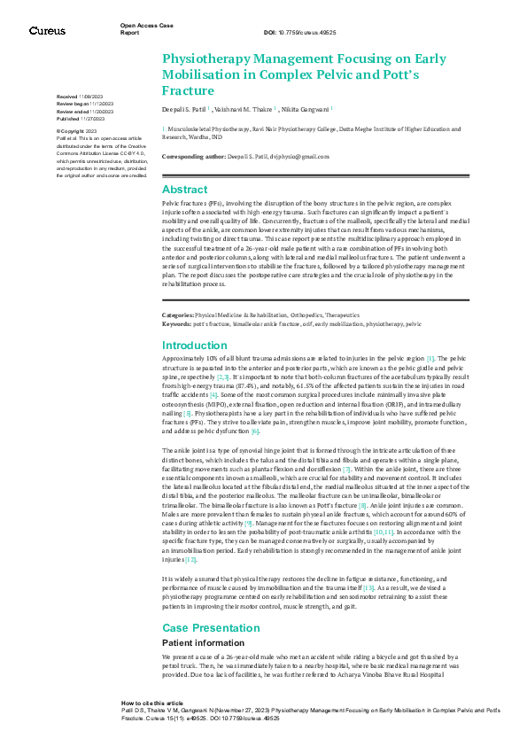 (PDF) Physiotherapy Management Focusing on Early Mobilisation in ...