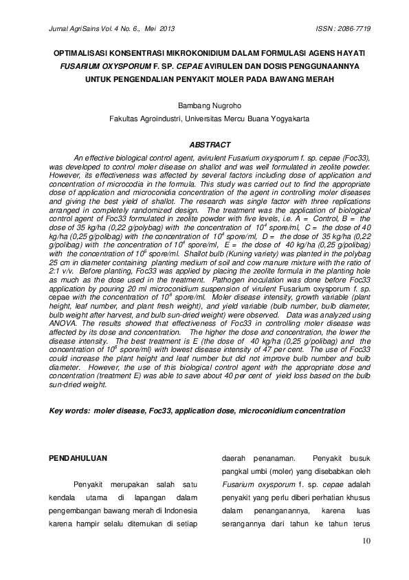(PDF) Optimalisasi Konsentrasi Mikrokonidium Dalam Formulasi Agens Hayati Fusarium Oxysporum F ...