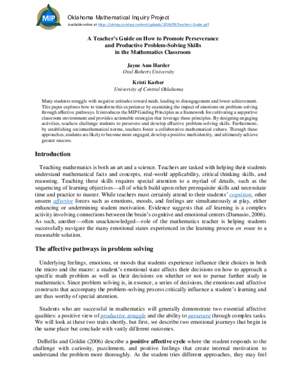 (PDF) Mathematical Inquiry Project: A Teacher's Guide on How to Promote ...