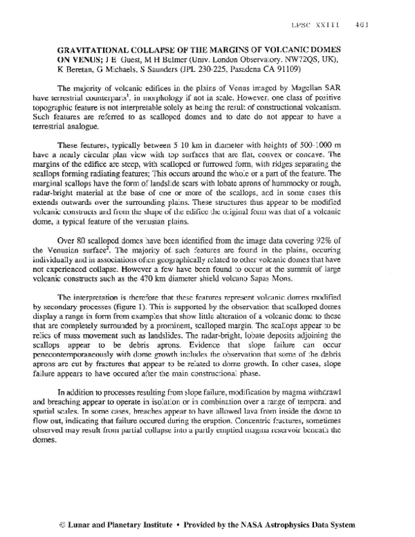 (PDF) Gravitational Collapse of the Margins of Volcanic Domes on Venus