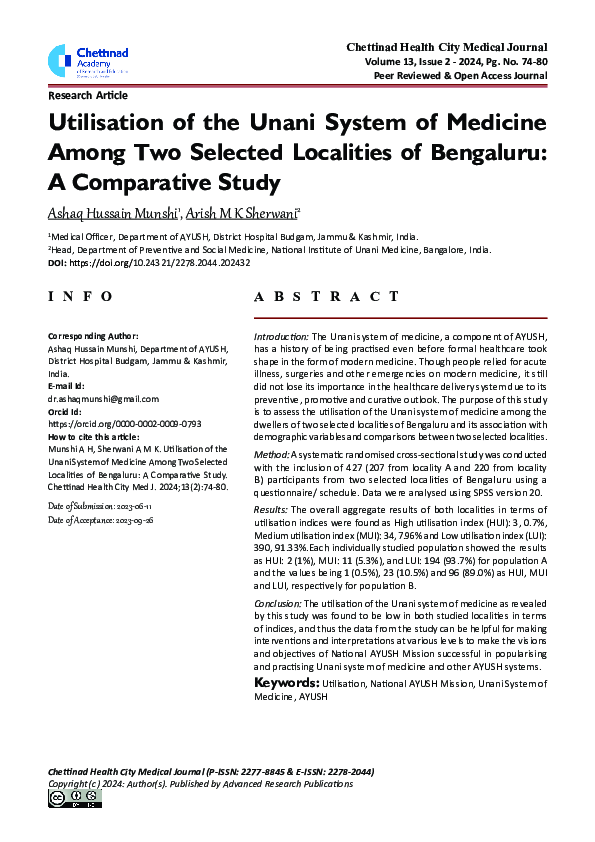 (PDF) Utilisation of the Unani System of Medicine Among Two Selected ...