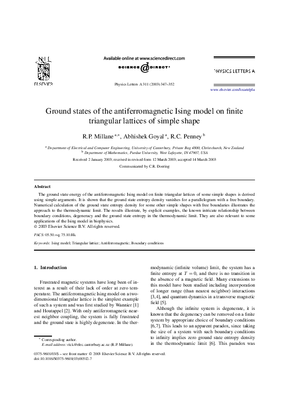 (PDF) Antiferromagnetic Ising Model Ground States on Triangular Lattices
