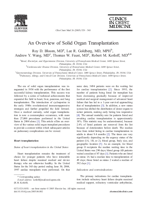 (PDF) An Overview of Solid Organ Transplantation | Lee Goldberg - Academia.edu