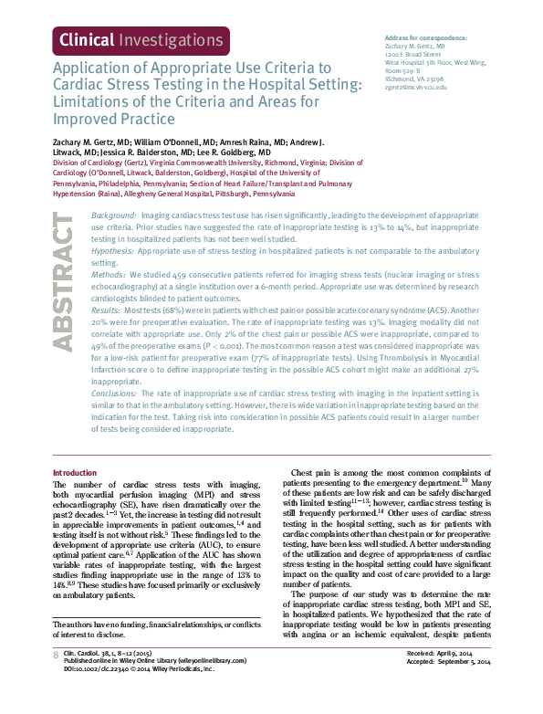 (PDF) Application of Appropriate Use Criteria to Cardiac Stress Testing ...