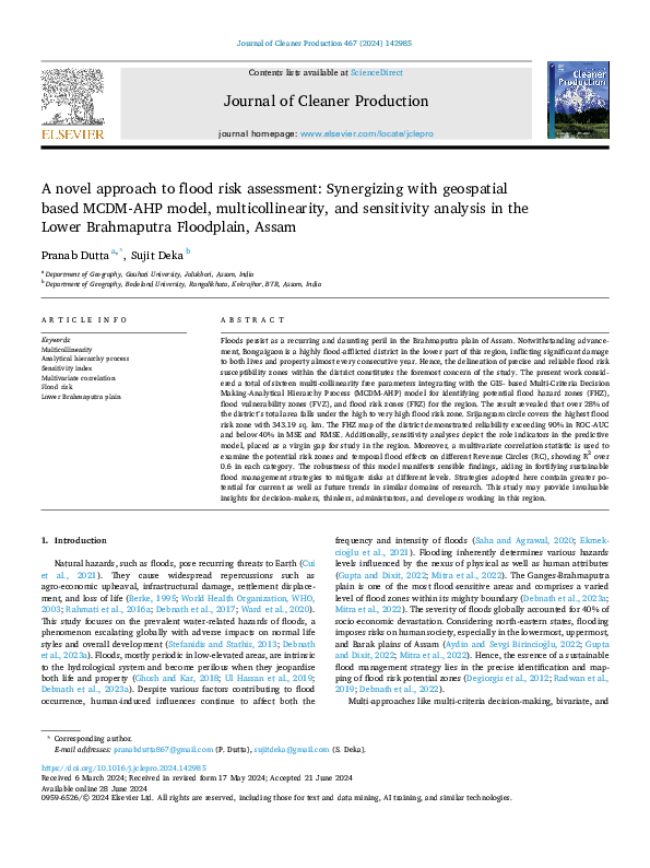 (PDF) A novel approach to flood risk assessment: Synergizing with geospatial based MCDM-AHP ...