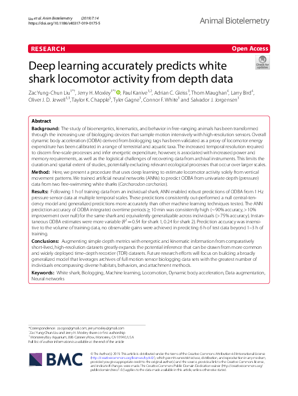 (PDF) Deep learning accurately predicts white shark locomotor activity from depth data | Paul ...