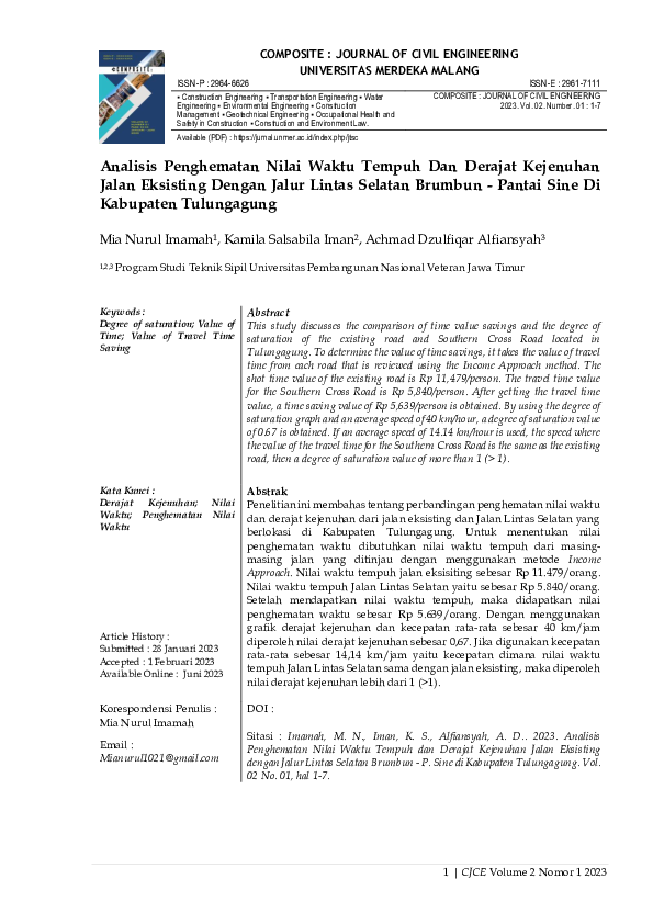 (PDF) Analisis Penghematan Nilai Waktu Tempuh dan Derajat Kejenuhan ...