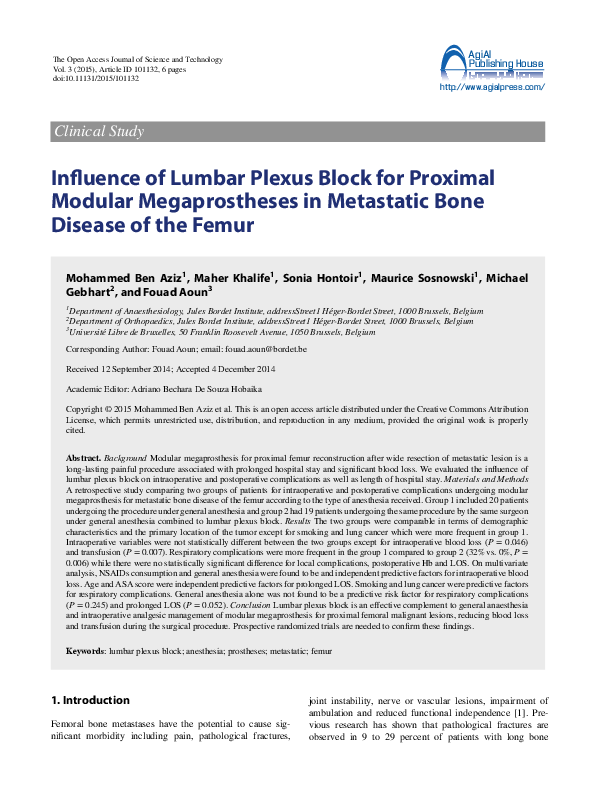 (PDF) Influence of Lumbar Plexus Block for Proximal Modular ...