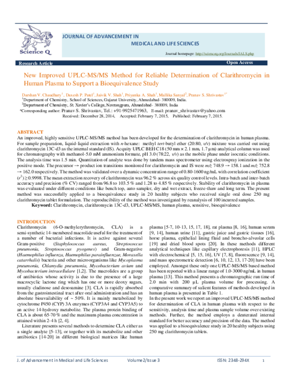 (PDF) New Improved Uplc-Ms/Ms Method For Reliable Determination Of Clarithromycin In Human ...