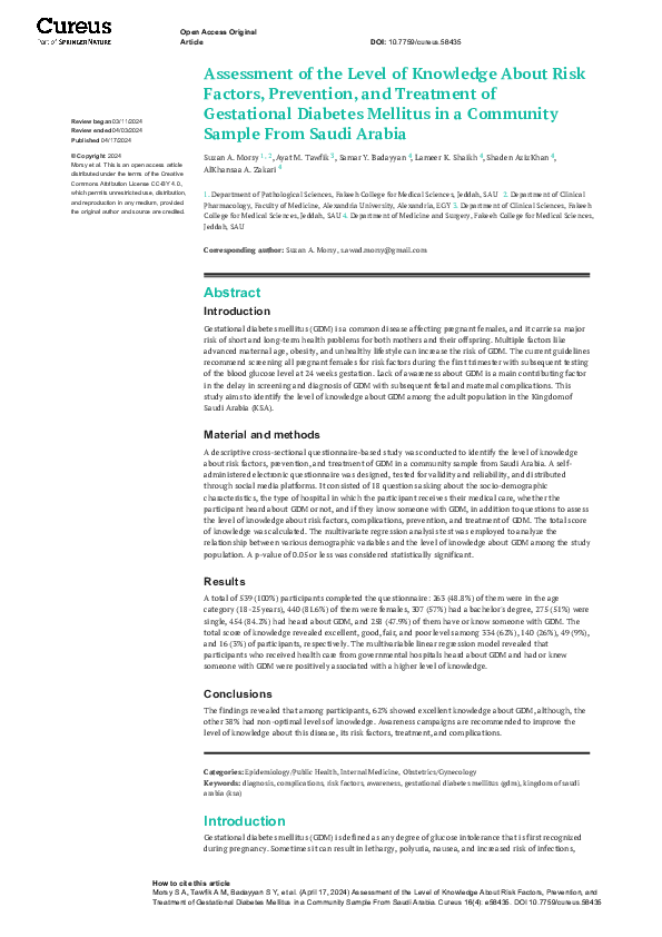 (PDF) Assessment of the Level of Knowledge About Risk Factors ...