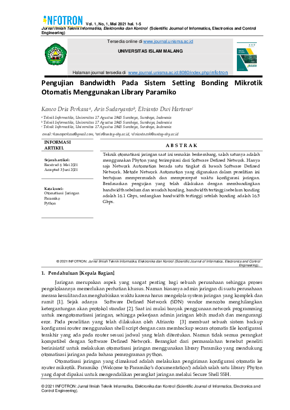 (PDF) Pengujian Bandwidth Pada Sistem Setting Bonding Mikrotik Otomatis ... (PDF) Pengujian Bandwidth Pada Sistem Setting Bonding Mikrotik Otomatis ...