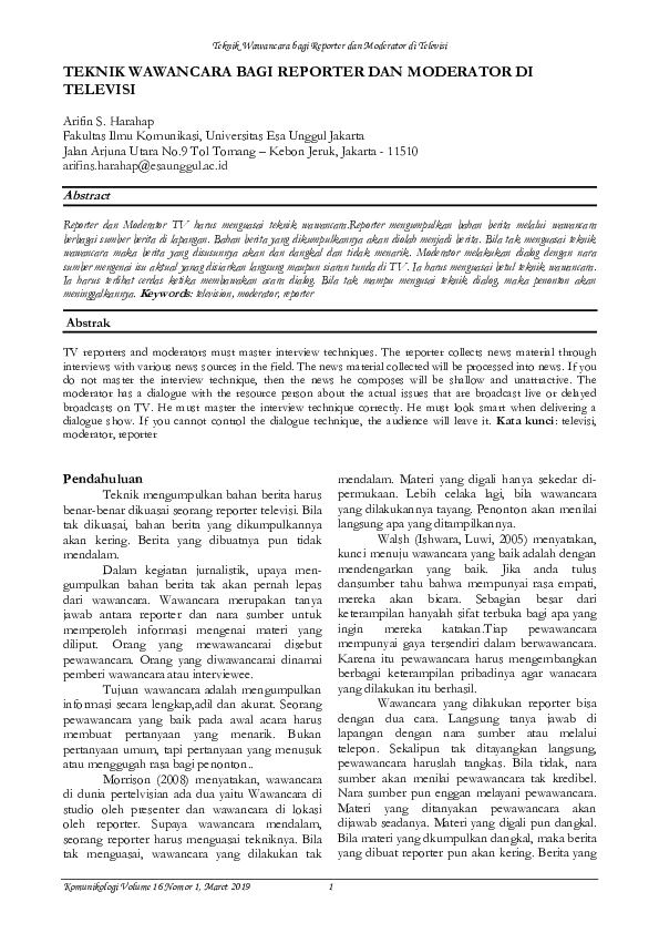 (PDF) Teknik Wawancarabagi Reporter Dan Moderator DI Televisi