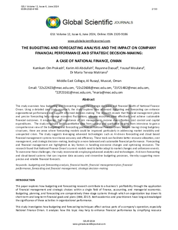 Pdf The Budgeting And Forecasting Analysis And The Impact On Company