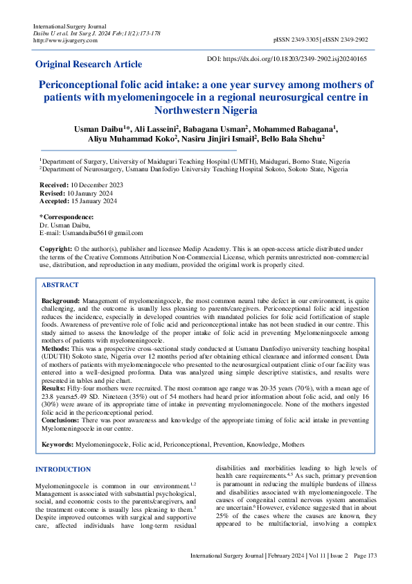 (PDF) Periconceptional folic acid intake: a one year survey among ...