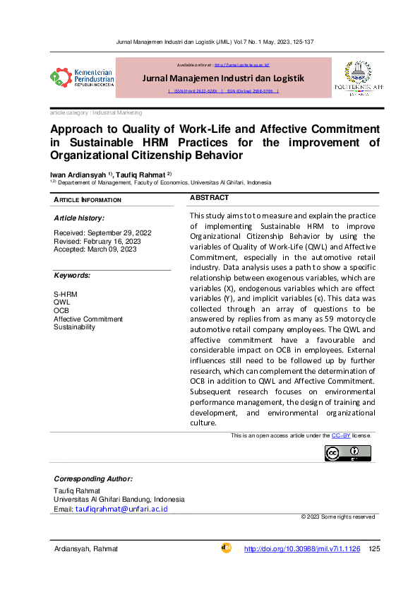 (PDF) Approach to Quality of Work-Life and Affective Commitment in Sustainable HRM Practices for ...