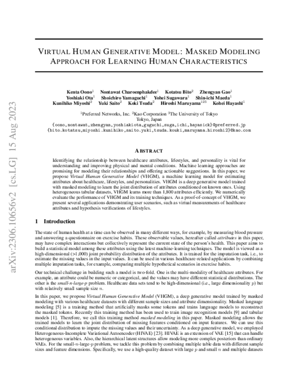 (PDF) Virtual Human Generative Model: Masked Modeling Approach for Learning Human Characteristics