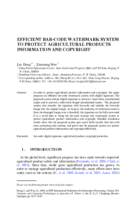 (PDF) Efficient Bar-Code Watermark System to Protectagricultural ...