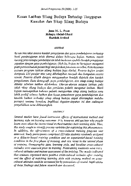 (PDF) Kesan Latihan Silang Budaya Terhadap Tanggapan. Kawalan dan Sikap Silang Budaya