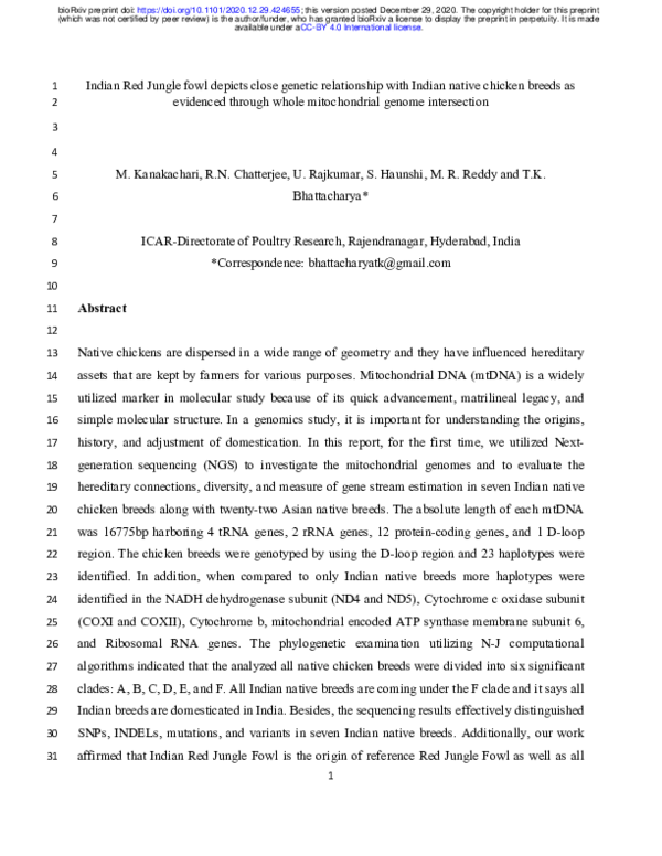 (PDF) Indian Red Jungle fowl depicts close genetic relationship with ...