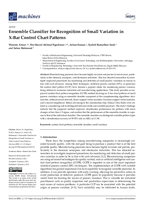 (PDF) Ensemble Classifier for Recognition of Small Variation in X-Bar Control Chart Patterns ...
