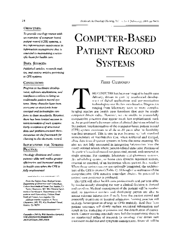 (PDF) Computer-based patient record systems