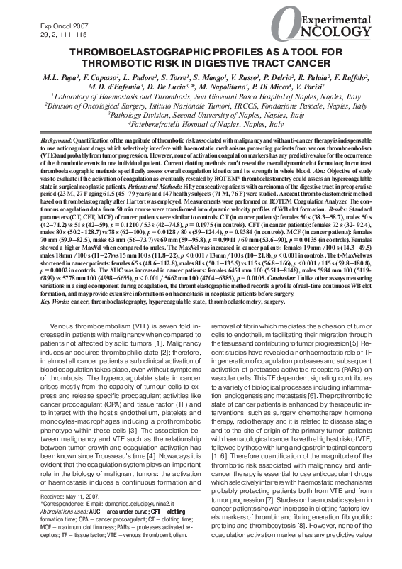 (PDF) Thromboelastographic profiles as a tool for thrombotic risk in ...