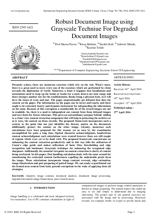 (PDF) Robust Document Image using Grayscale Techniue For Degraded Document Images