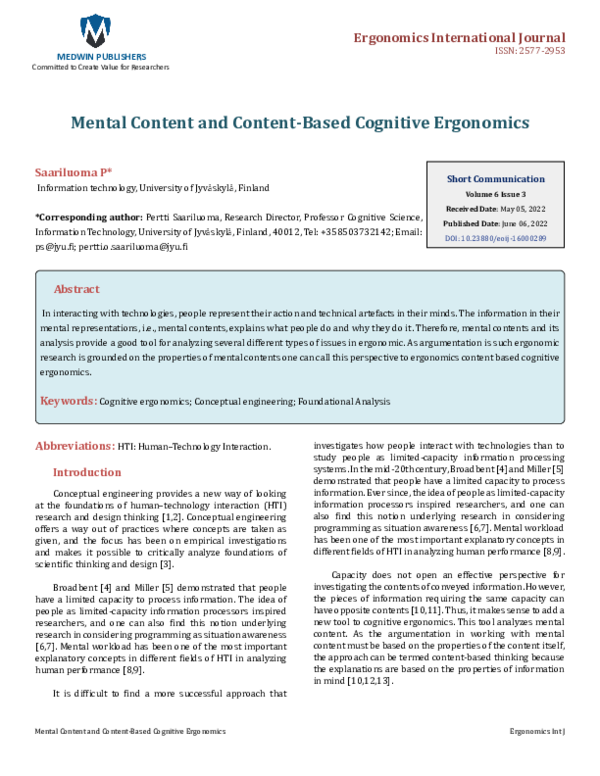 (PDF) Mental Content and Content-Based Cognitive Ergonomics | Pertti Saariluoma - Academia.edu