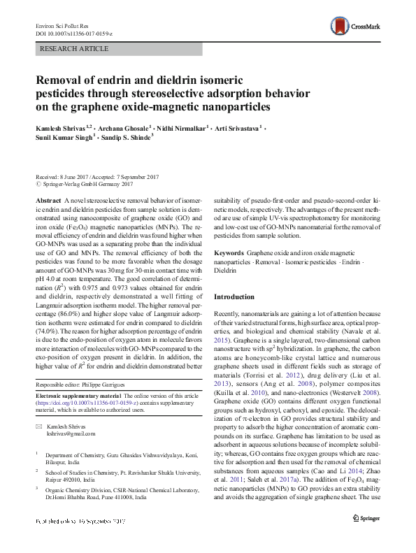 (PDF) Removal of endrin and dieldrin isomeric pesticides through ...