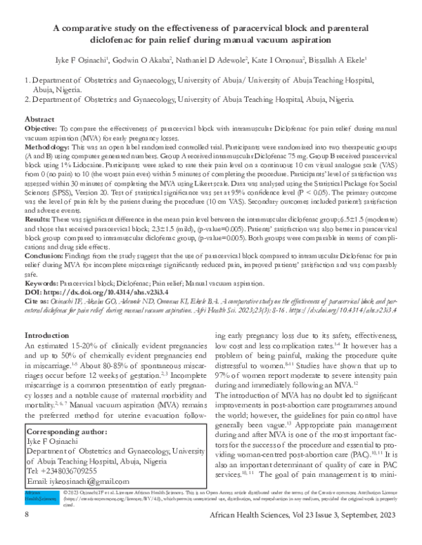 (PDF) A comparative study on the effectiveness of paracervical block ...