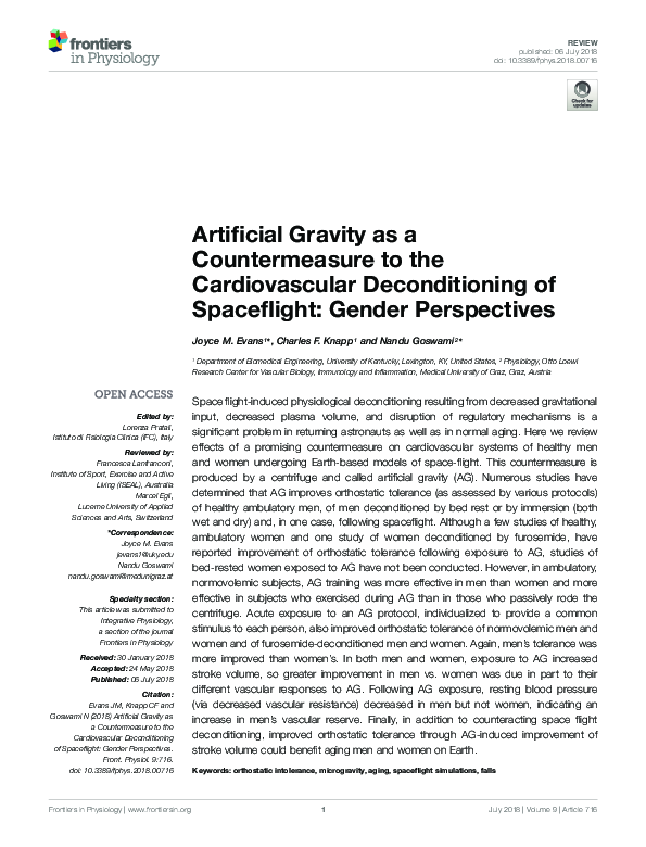(PDF) Artificial Gravity as a Countermeasure to the Cardiovascular ...