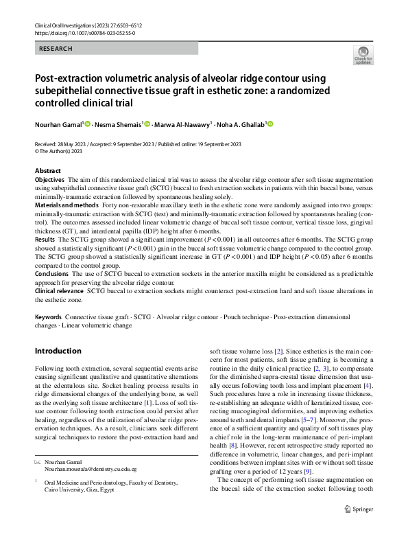 Pdf Post Extraction Volumetric Analysis Of Alveolar Ridge Contour Using Subepithelial