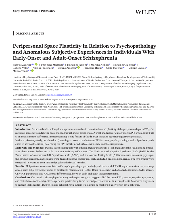 (PDF) Peripersonal Space Plasticity in Relation to Psychopathology and ...